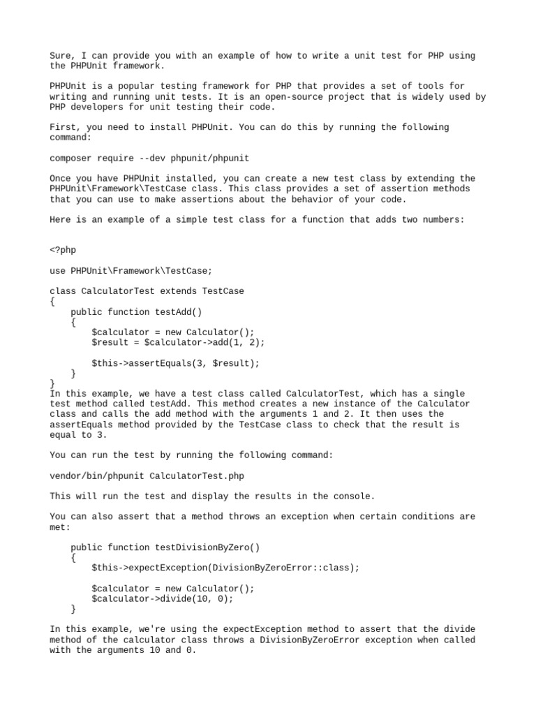 How to write unit tests for PHP code using the PHPUnit framework: A ... How to write unit tests for PHP code using the PHPUnit framework: A ...