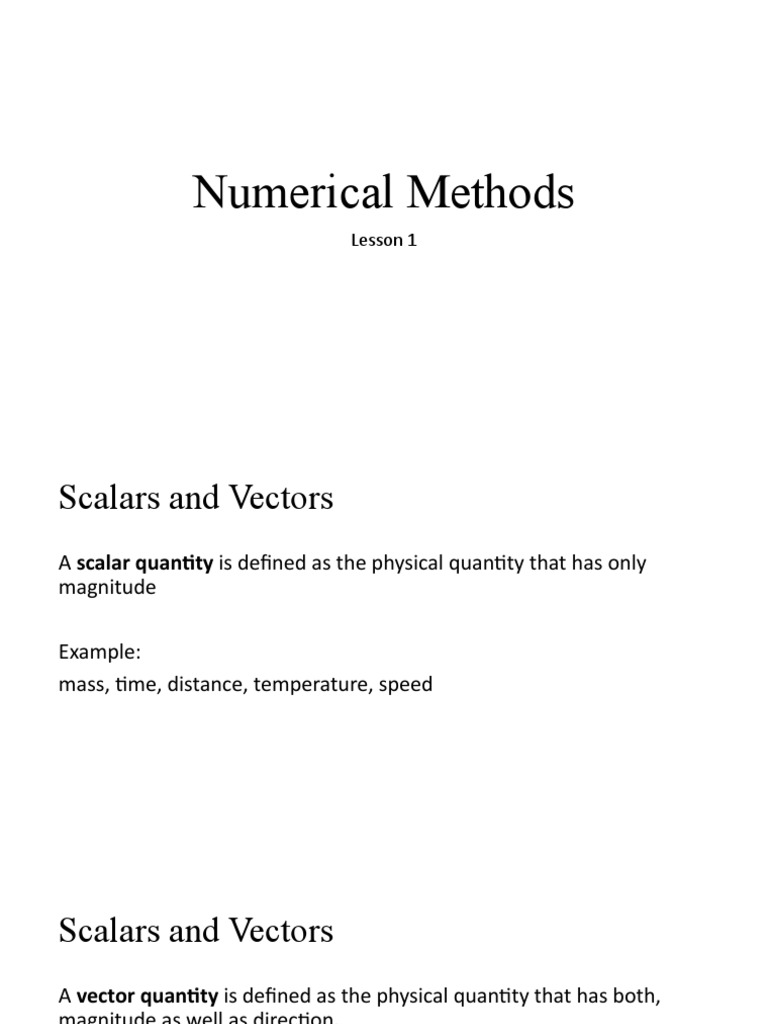 Scalars and Vectors in Numerical Methods | PDF | Euclidean Vector ...