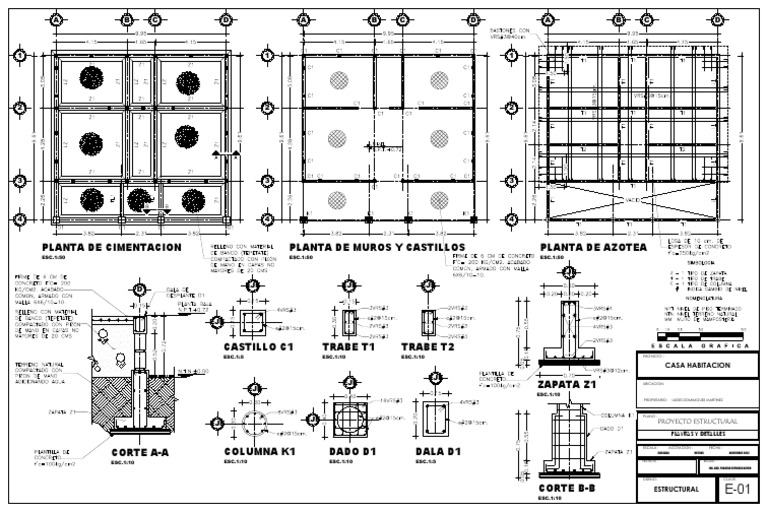 Planta de Cimentacion Planta de Muros Y Castillos Planta de Azotea | PDF