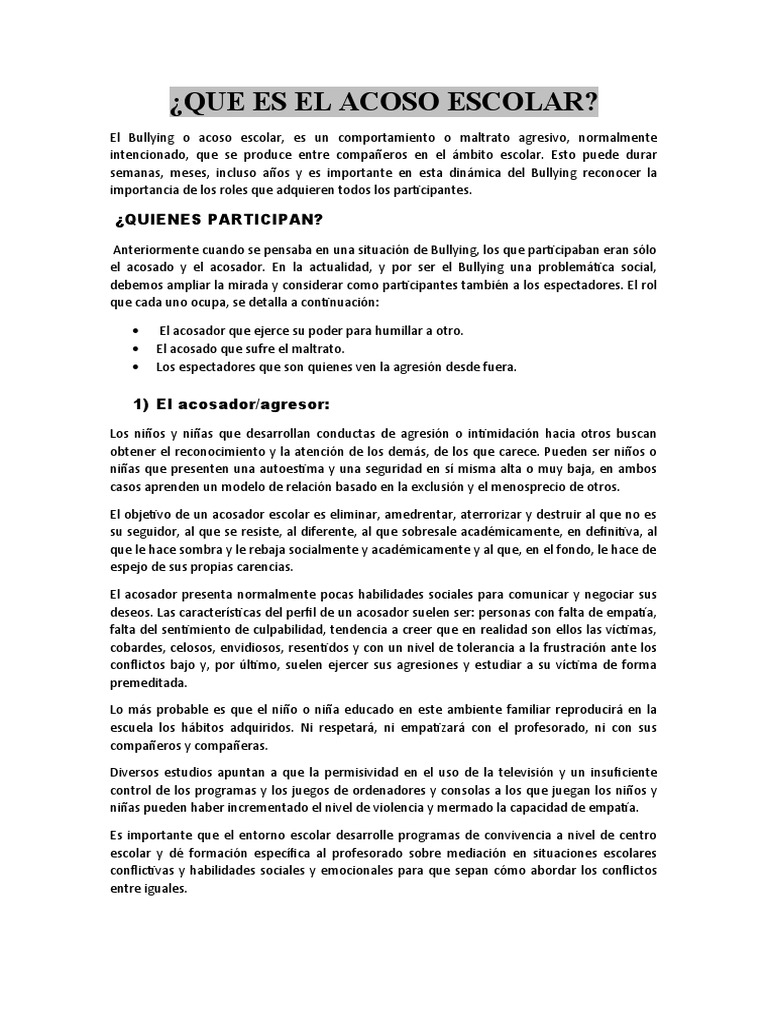 Comprendiendo el acoso escolar: roles, consecuencias y estrategias de ...
