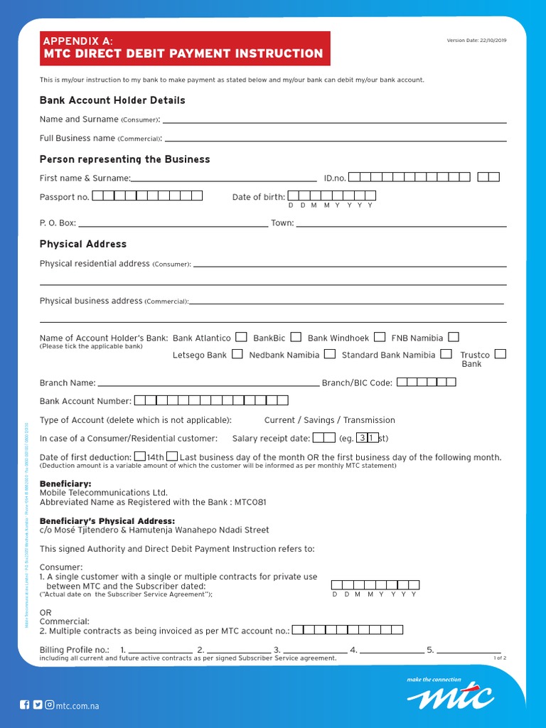 MTC Namibia Spectra Direct Payment Instruction | PDF | Payments | Banks