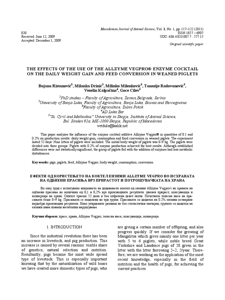 The Effects of The Use of The Allzyme Vegpro® Enzyme Cocktail... | PDF