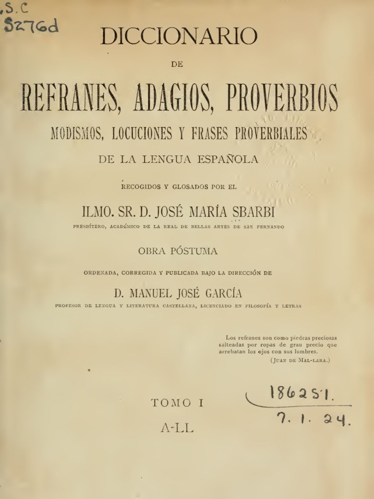 Sbarbi Jose Maria - Diccionario de Refranes Adagios Proverbios Modismos ...
