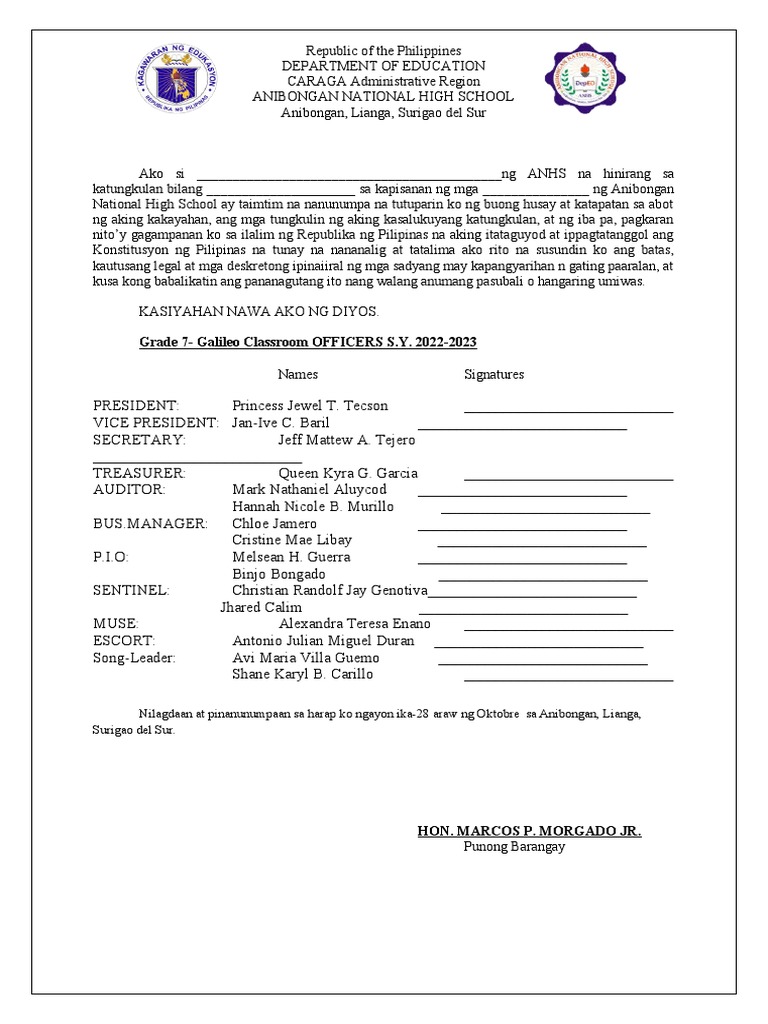 Panunumpa Sa Katungkulan. 2021-2022 | PDF