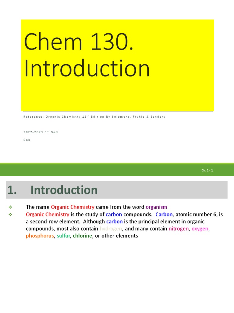 Chem 130 Organic Chemistry Introduction | PDF | Molecular Orbital ...