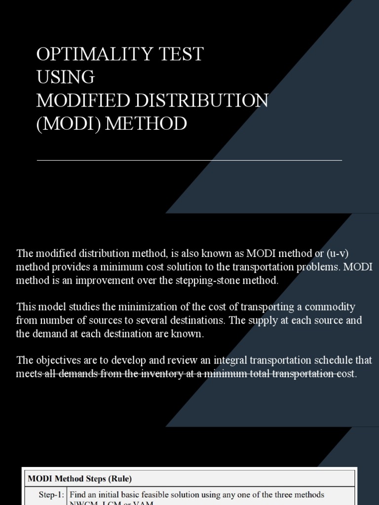 Mgt 208 The Optimality Test Using Modi Pdf Mathematical Analysis Mathematics Of Computing