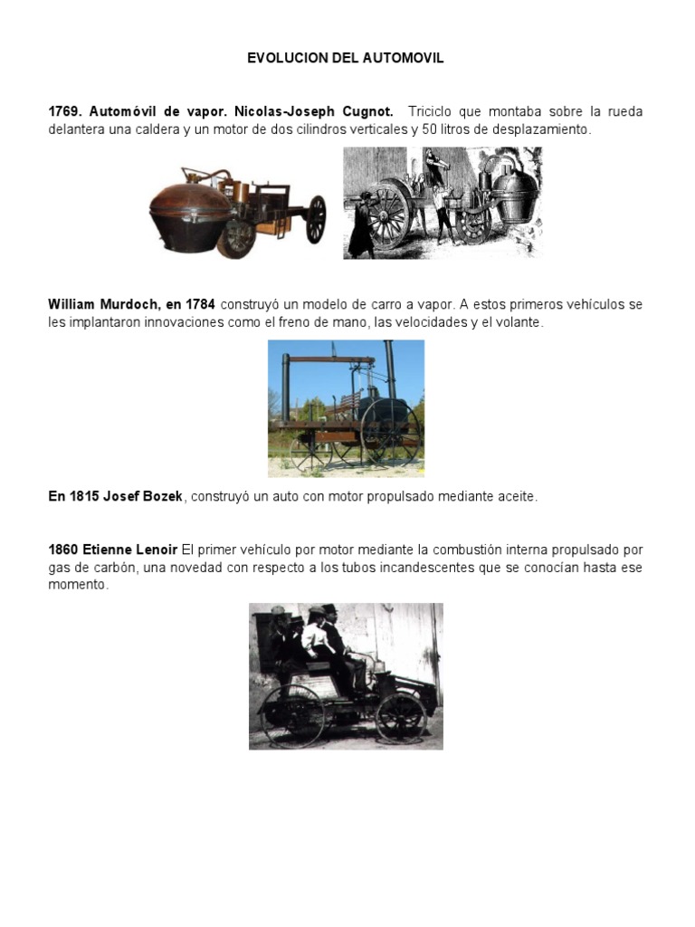 EVOLUCION DEL AUTOMOVIL | PDF | Coche | Motor de combustión interna