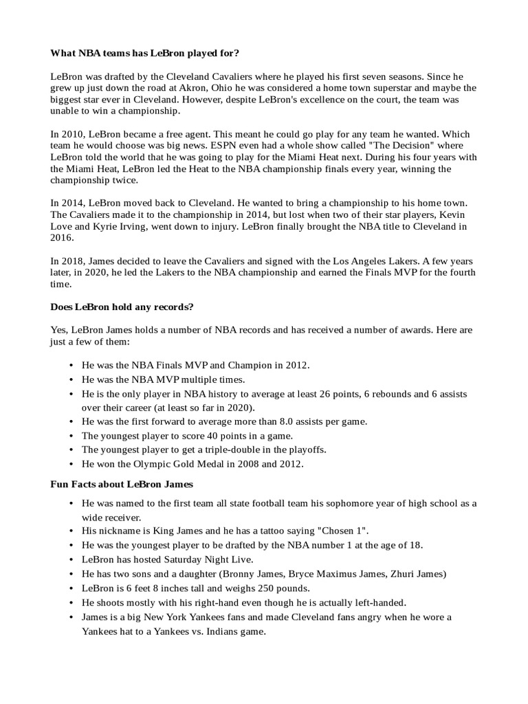 A Story About Lebron | PDF | Le Bron James | Nba Finals