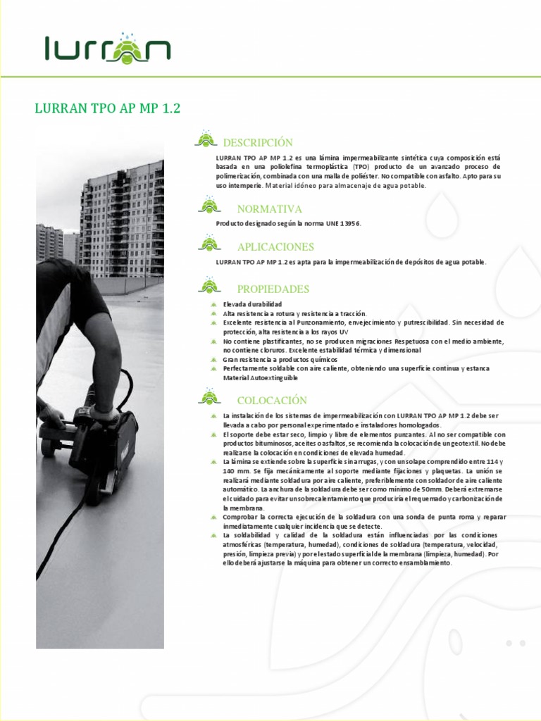 Ficha Técnica LURRAN TPO AP MP 1.2 | PDF