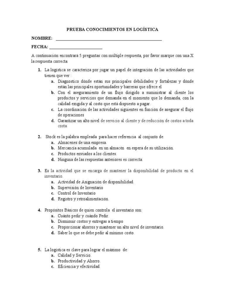 Prueba Logistica | PDF | Logística | Inventario