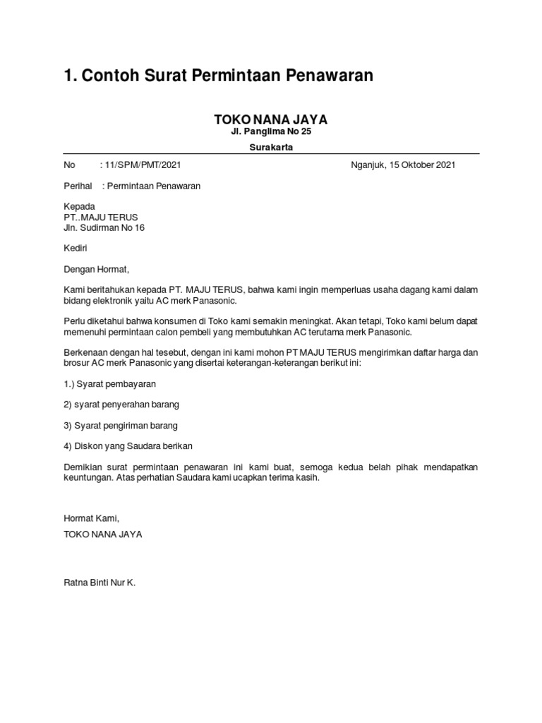 Contoh Surat Niaga. | PDF