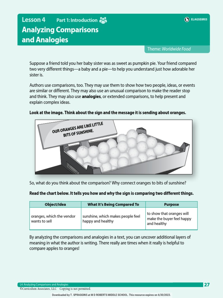 Analyzing Comparisons Iready | PDF | Food And Drink Preparation | Food ...