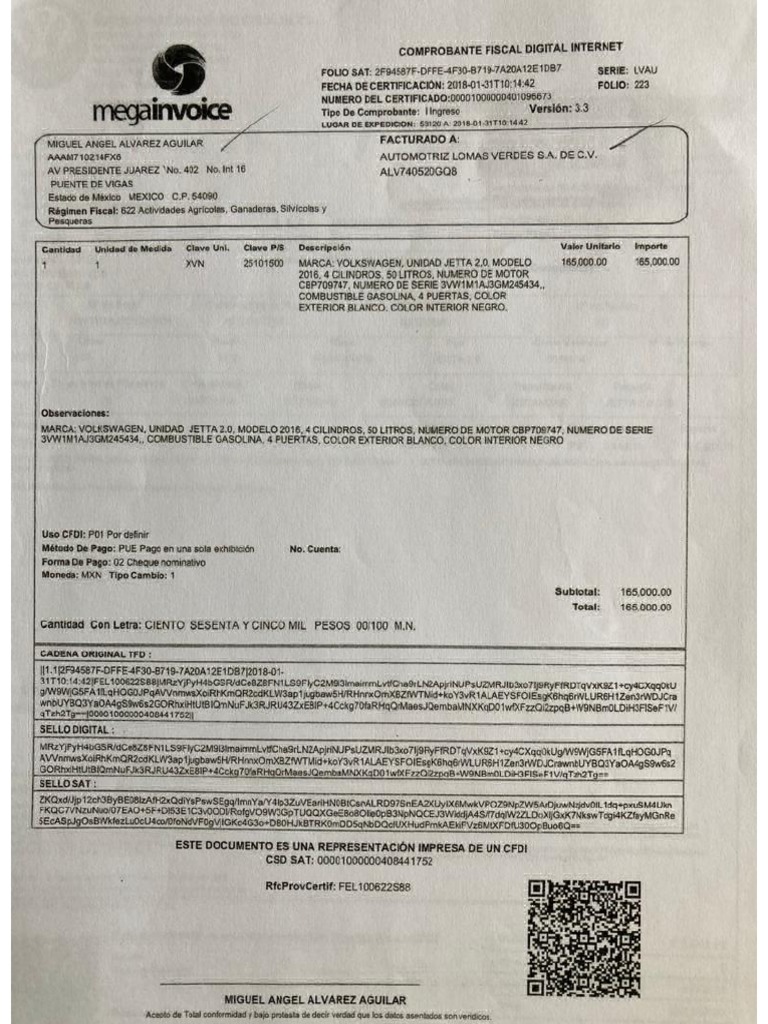 Ejemplo Factura Auto | PDF