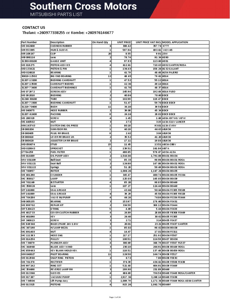 Mitsubishi Parts List | Download Free PDF | Pump | Valve