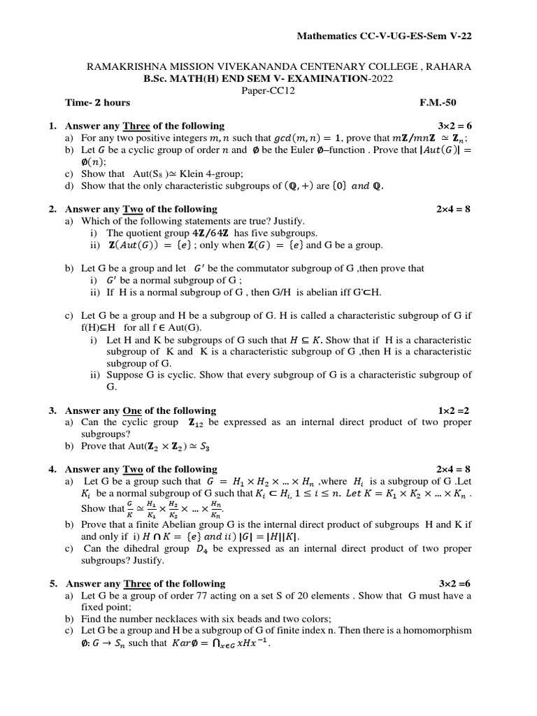 Final Mtma Cc-Xii Es5q 19012022 | PDF | Group (Mathematics) | Mathematics