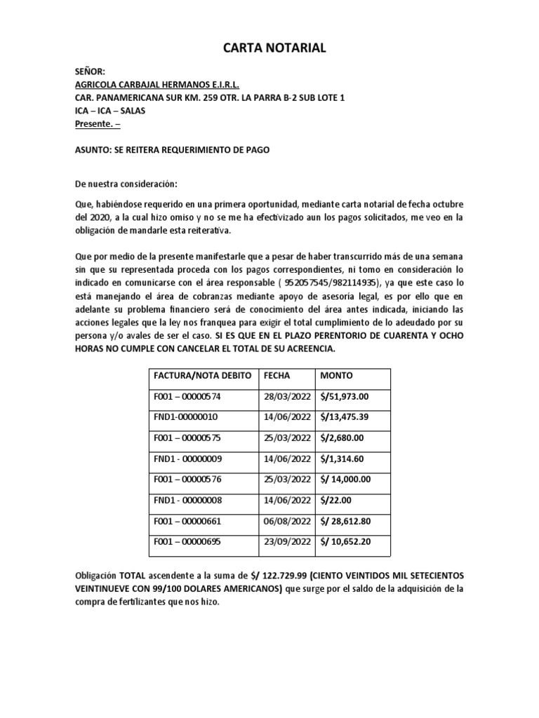 Modelo de Cartas Notariales | PDF
