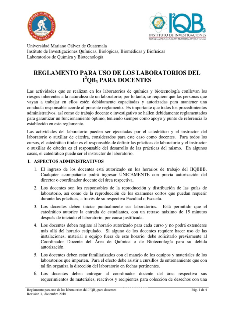 Reglamento Docente de Laboratorio Dic 2010 | PDF | Laboratorios | Agua