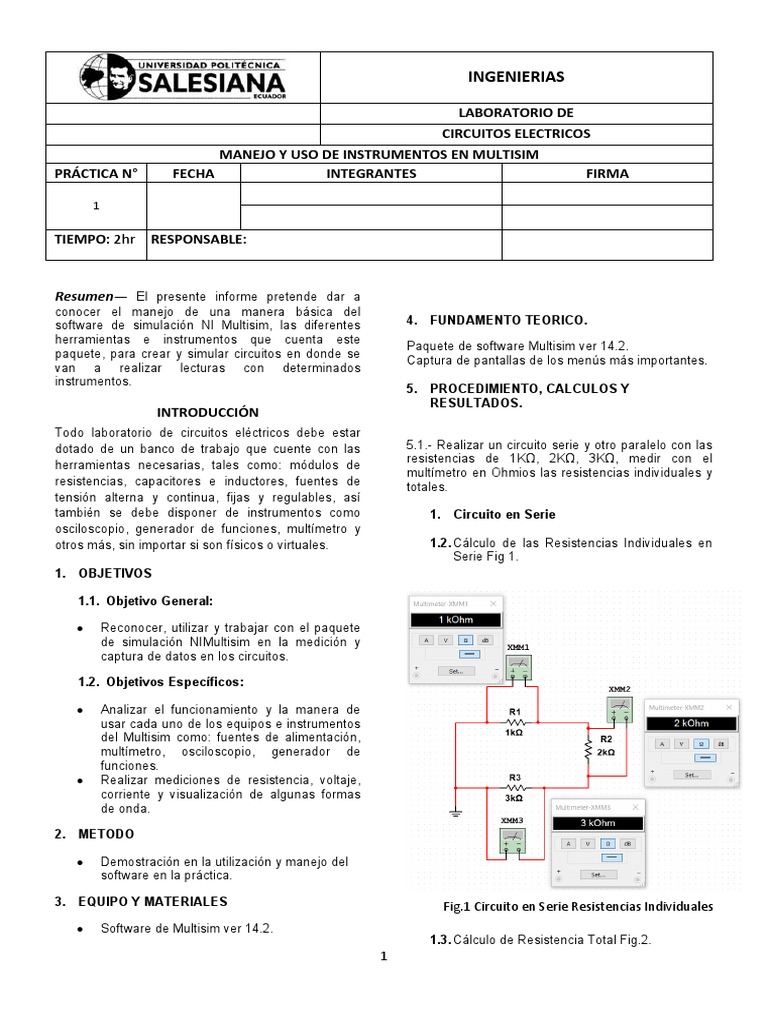 Uso del Multímetro en Multisim | PDF | Resistencia Eléctrica y ...
