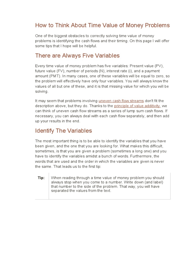How To Think About Time Value of Money Problems | PDF | Time Value Of ...