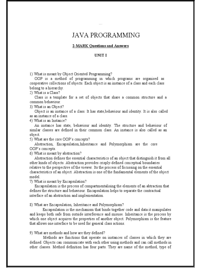 Java 2marks Questions With Answer Pdf Class Computer Programming Method Computer
