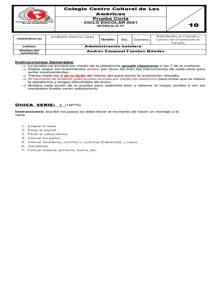 Prueba Corta Modulo 3 Administracion 5to | PDF