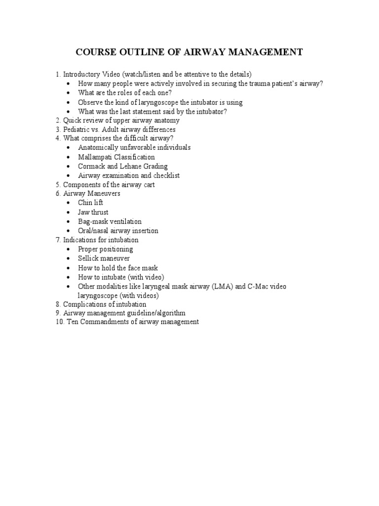 Airway Management Course Outline | PDF