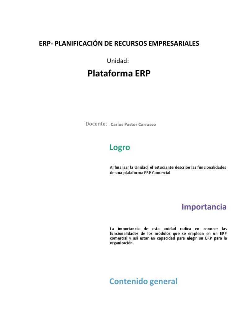 U2 - Plataforma ERP | PDF | Planificación de recursos empresariales | Informática