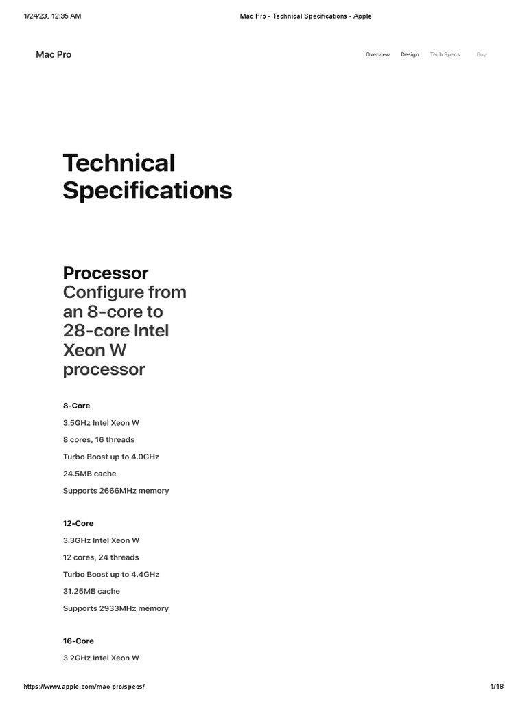 Mac Pro - Technical Specifications - Apple | PDF