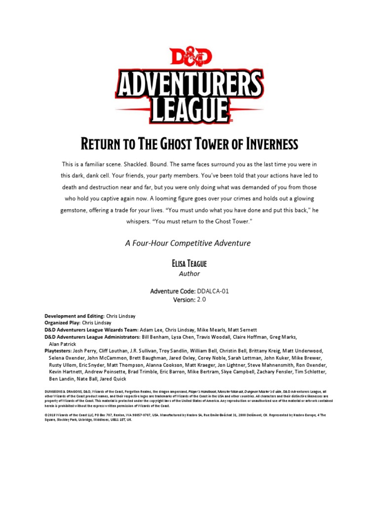 DDALCA-01 - Return To The Ghost Tower of Inverness | PDF | Dungeons & Dragons | Wizards Of The Coast