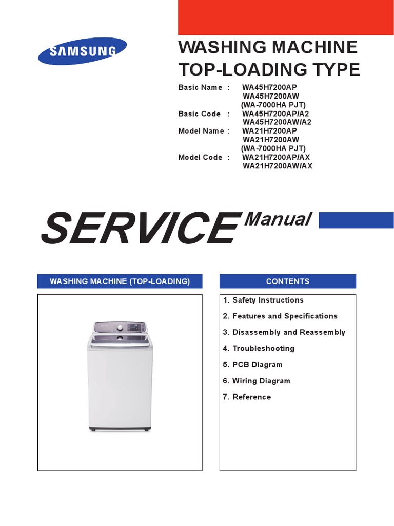 Wa21h7200aw, Wa21h7200ap-Ax SM | PDF | Washing Machine | Electrical ...