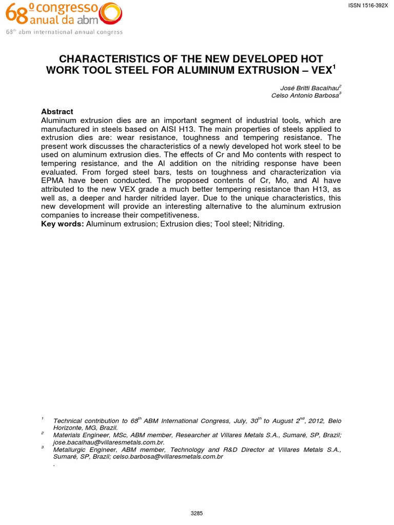 Characteristics of The New Developed Hot Work Tool Steel For Aluminum ...