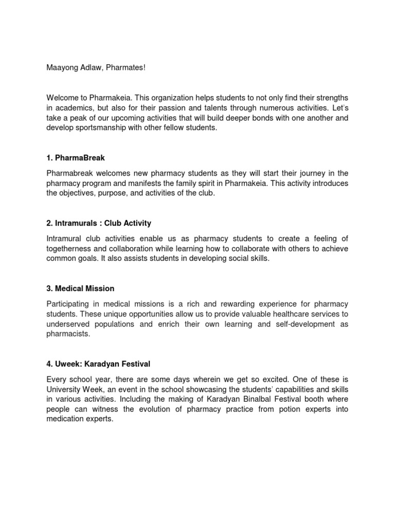 SCRIPT Presentation of Activities | PDF | Pharmacy | Pharmacist