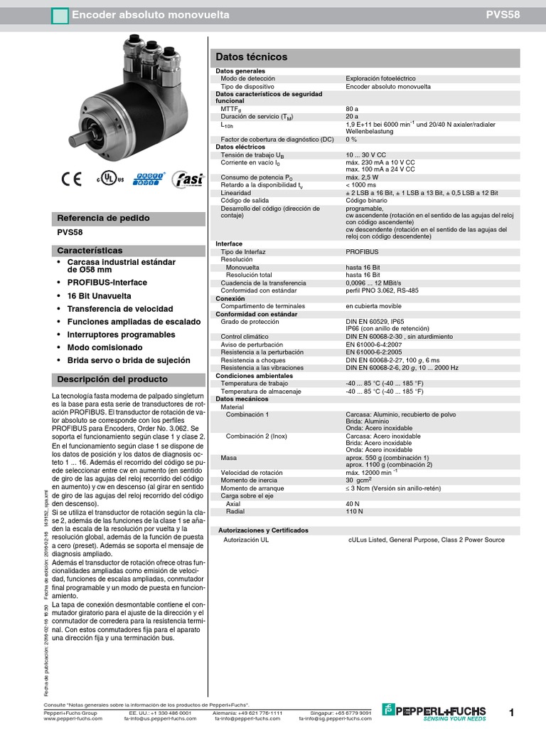 Pepperl-Fuchs Encoder PVS58N Spa | PDF | Byte | Diodo emisor de luz