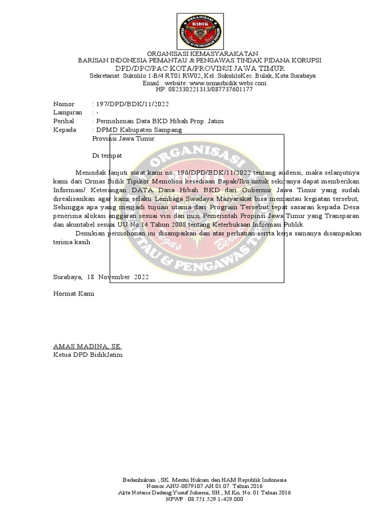 Surat Bidik DPMD - Sampang | PDF | Pengelolaan Keuangan & Uang | Ilmu Sosial