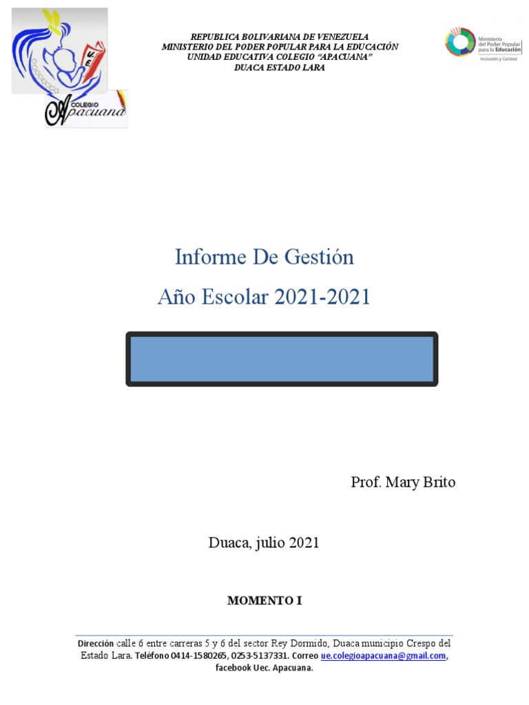 Informe de Gestion 2020-2021 Apacuana | PDF | Método de enseñanza | Educación de la primera infancia