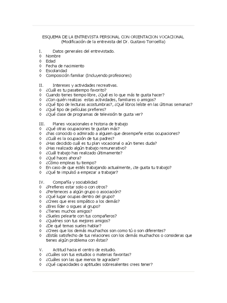 Entrevista Adolescente Orientacion Vocacional | PDF