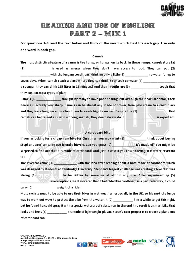 B2 - Reading and Use of English Part 2 - Mix 1 | PDF | Perfume ...