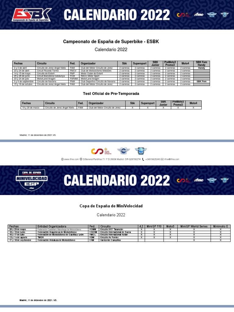 Calendarios Oficiales RFME 2022 | PDF