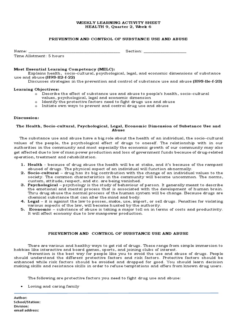 Health 9 Q2 WK6 | PDF | Substance Abuse | Psychology