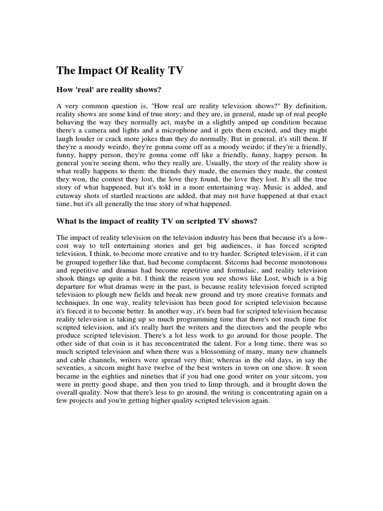 10 Impact of Reality TV | PDF | Reality Television | Reality