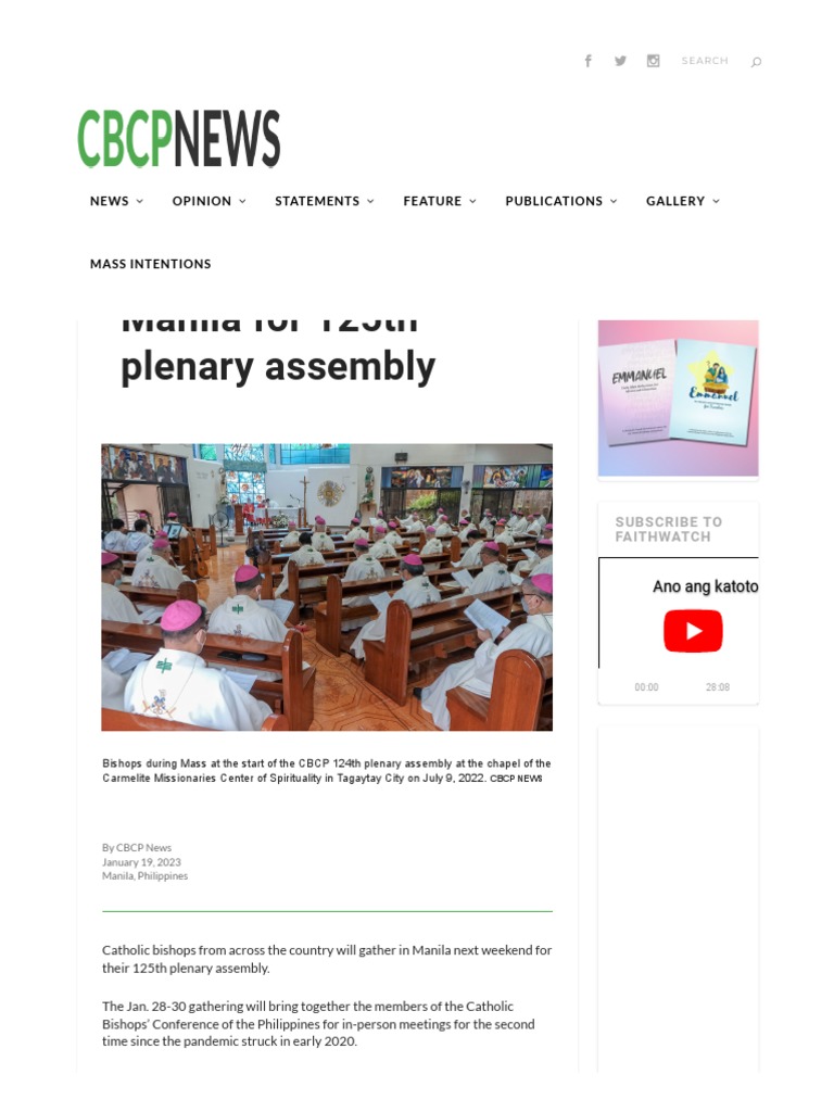 Bishops To Gather in Manila For 125th Plenary Assembly - CBCPNews | PDF | Bishop | Catholic ...