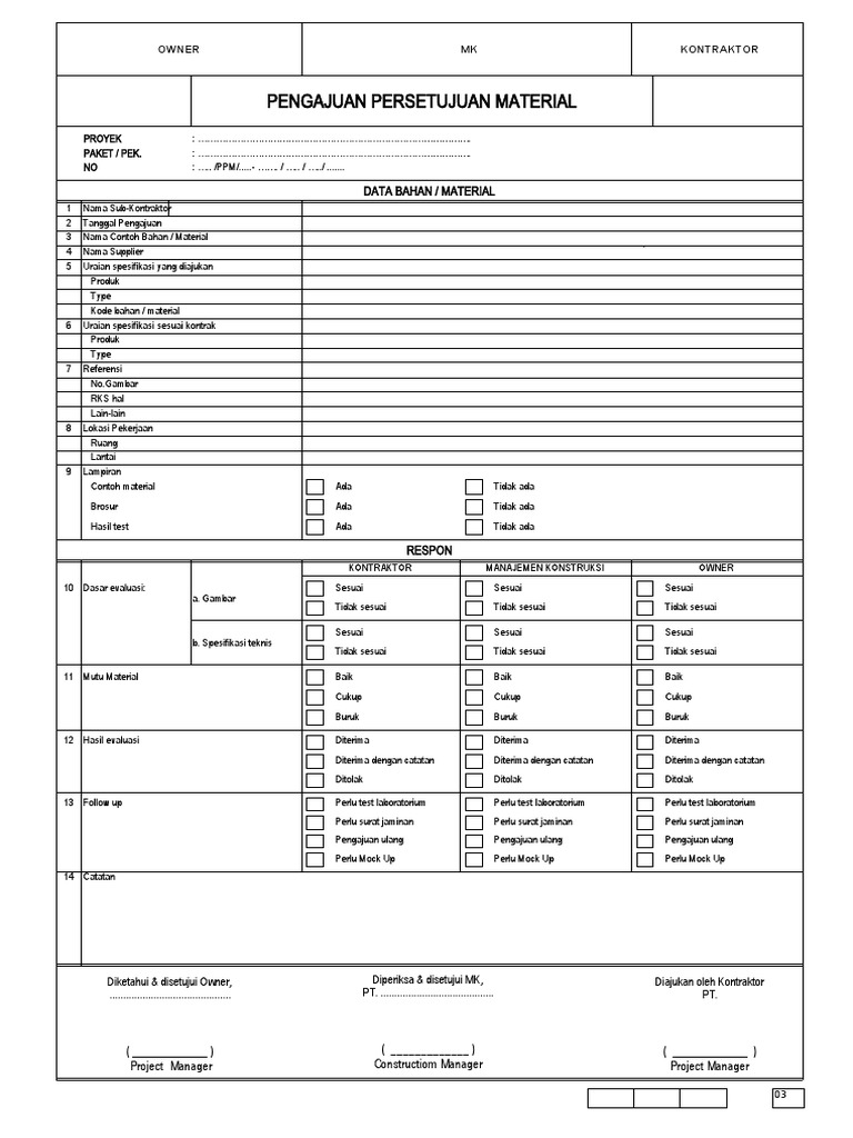 SMM - dcc.FML-PRO.03 - Pengajuan Contoh Material (R.00) - 080314cec | PDF