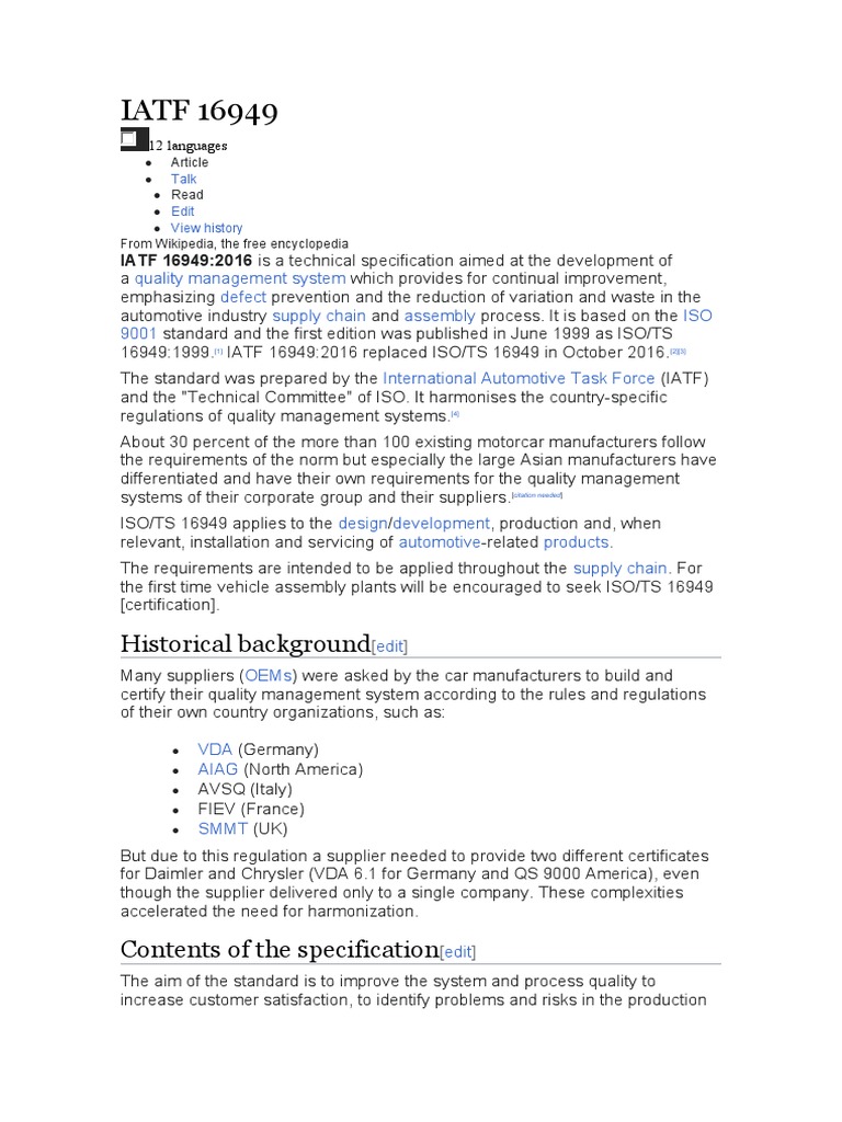 IATF 16949: Automotive Quality Standard | PDF | Secondary Sector Of The ...