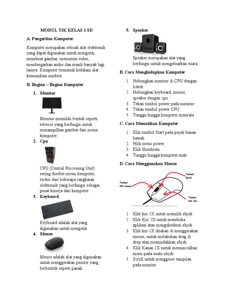 Modul Tik Kelas 1 SD New New | PDF