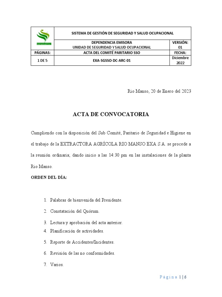 Acta Subcomite - Planta Rio Manso - 2023 Enro | PDF | Ciencias de la Salud | Relaciones laborales