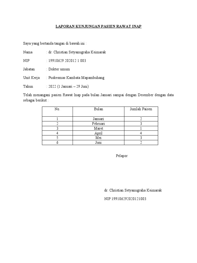 2022 Laporan Kunjungan Pasien Rawat Inap | PDF