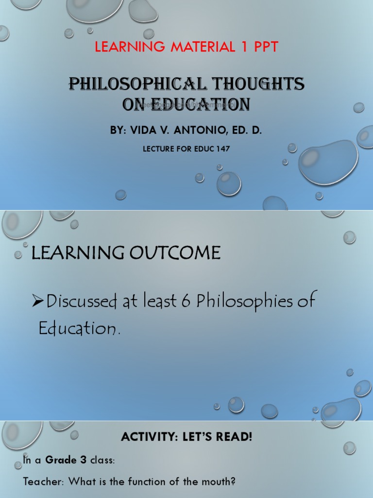 Philosophies of Education Overview | PDF | Learning | Pedagogy