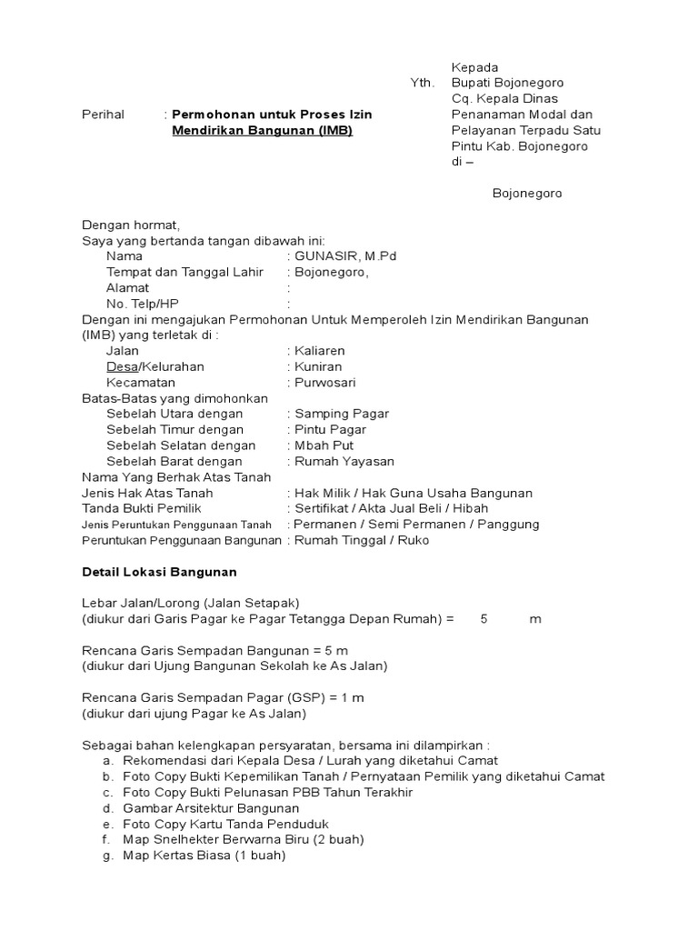 Surat Permohonan Imb | PDF