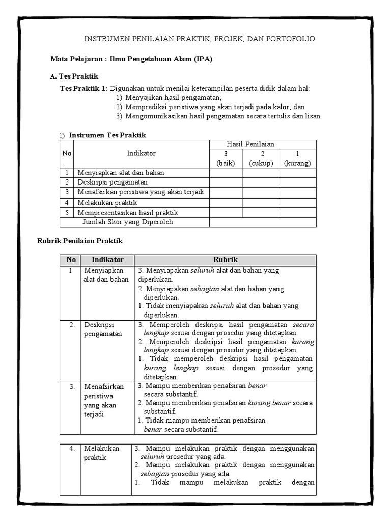 Contoh Instrumen Penilaian Praktik, Projek Dan Portofolio - 2 | PDF
