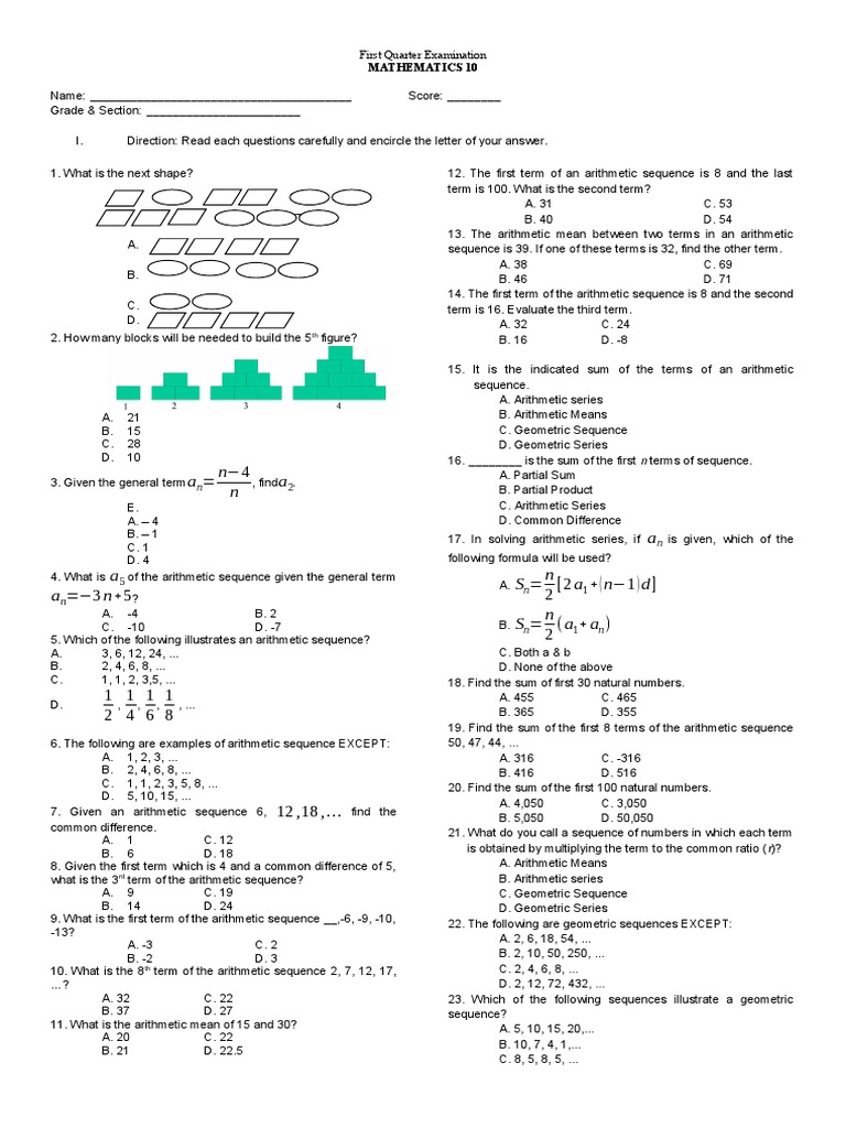 A N A A S N 1 D) S: Mathematics 10 | PDF | Mathematical Concepts | Mathematical Objects